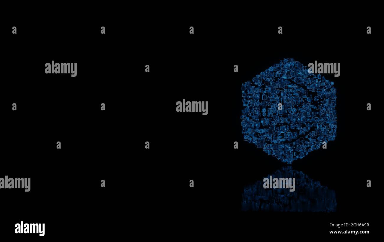 3d rendering various blue wire glowing mechanical parts in shape of ...
