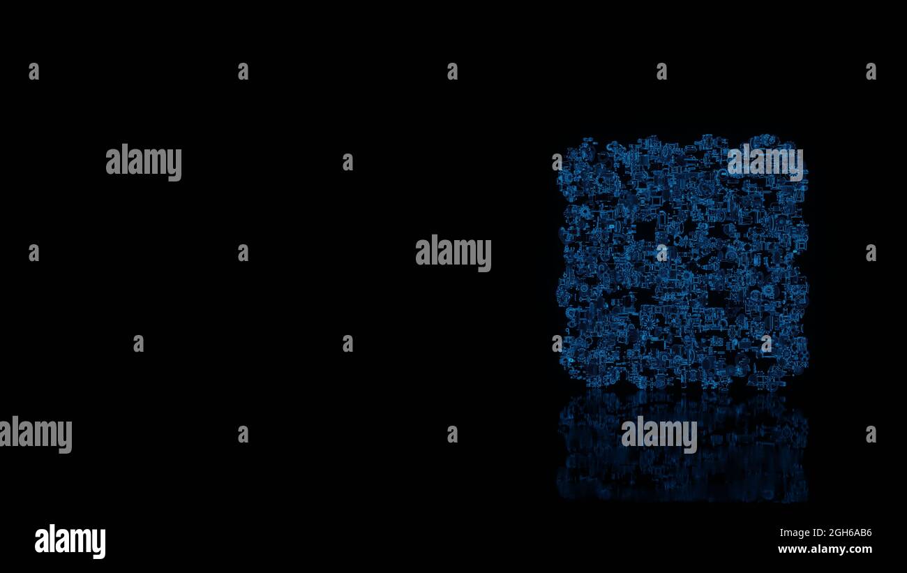 3d rendering various blue wire glowing mechanical parts in shape of ...