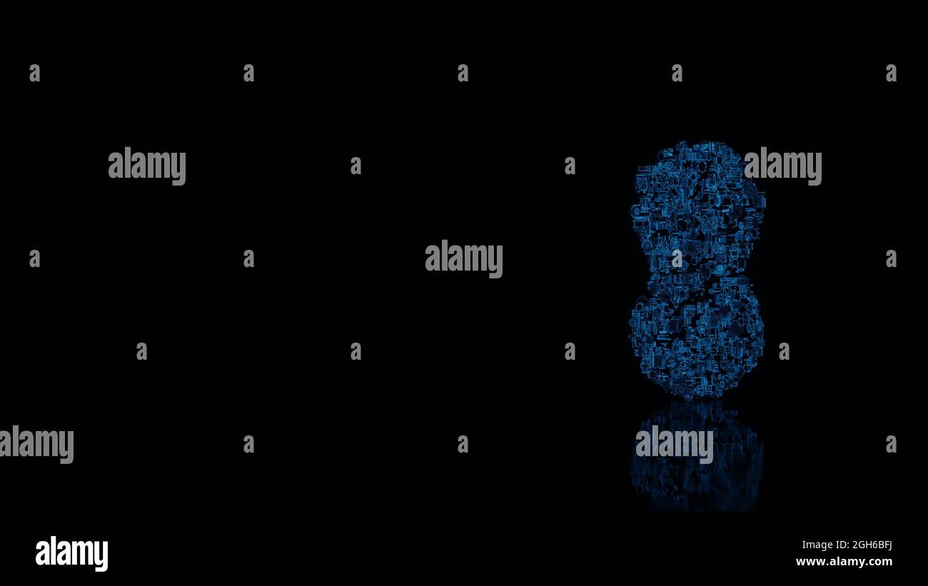 3d rendering various blue wire glowing mechanical parts in shape of ...