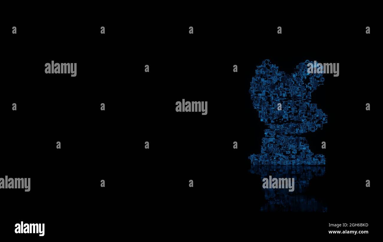 3d rendering various blue wire glowing mechanical parts in shape of ...