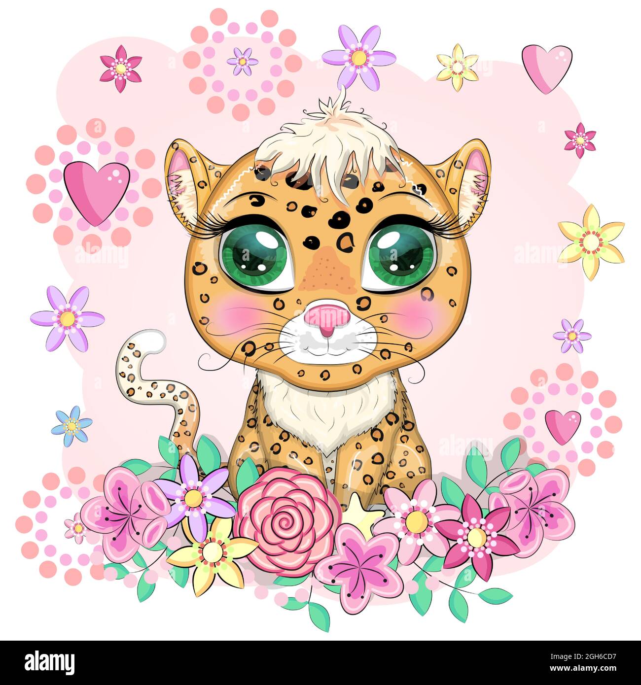 Leopard with beautiful eyes in cartoon style, colorful illustration for ...
