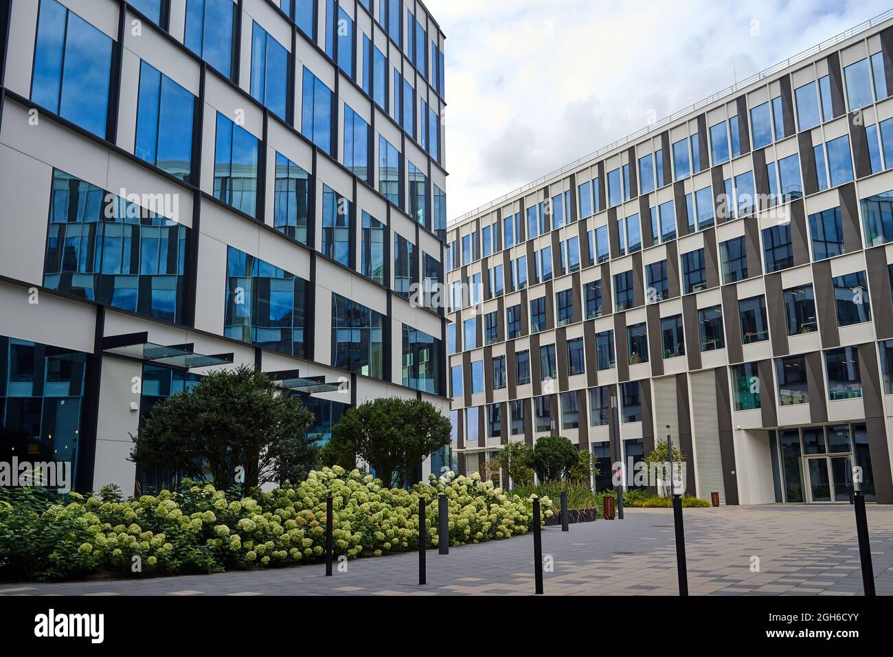 facades of modern, multi-storey office buildings in Poznan Stock Photo ...