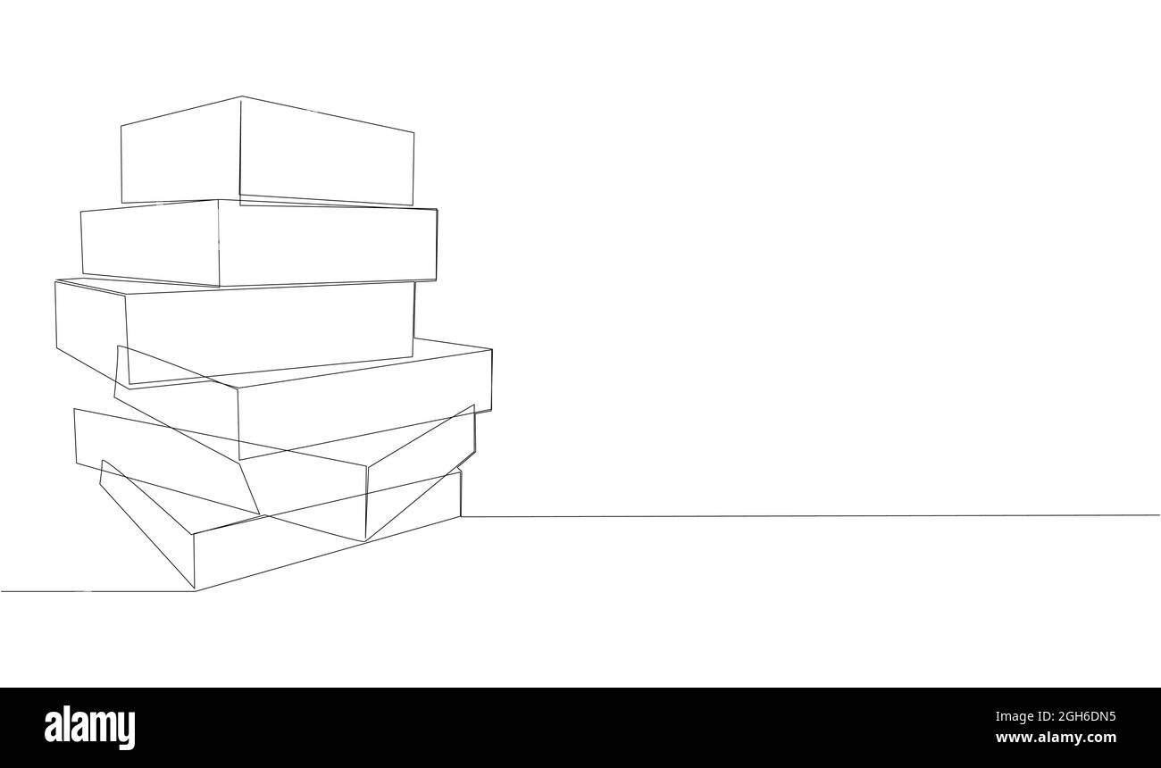 Stack of opened books in style of one line. Black contour Stock Vector ...