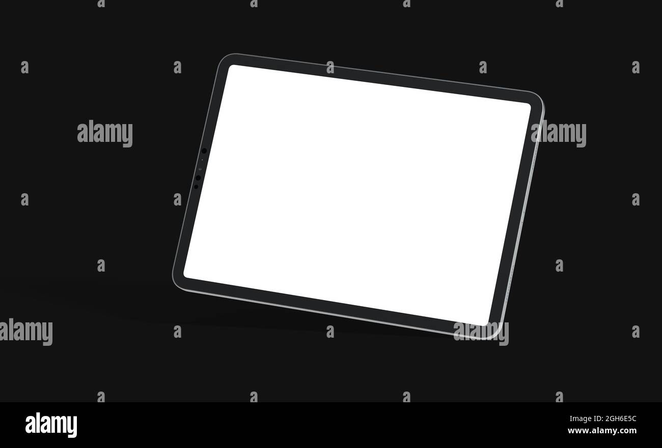 A tablet with a white blank screen isolated on a black background Stock ...