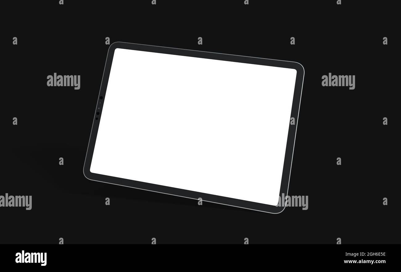 A tablet with a white blank screen isolated on a black background Stock ...