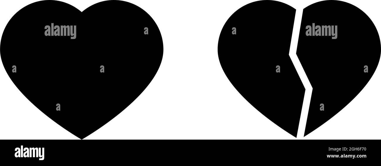 Whole and broken heart black icons. Relationship problem, heartbreak ...