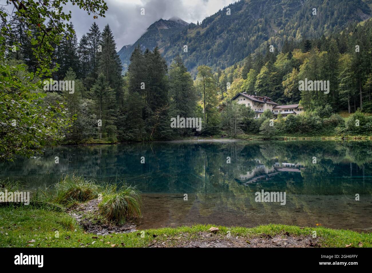 The mountain lake Christlessee in the near from Oberstdorf in Germany ...
