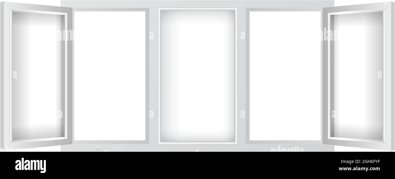 Realistic plastic window mockup template. Triple plastic window with ...