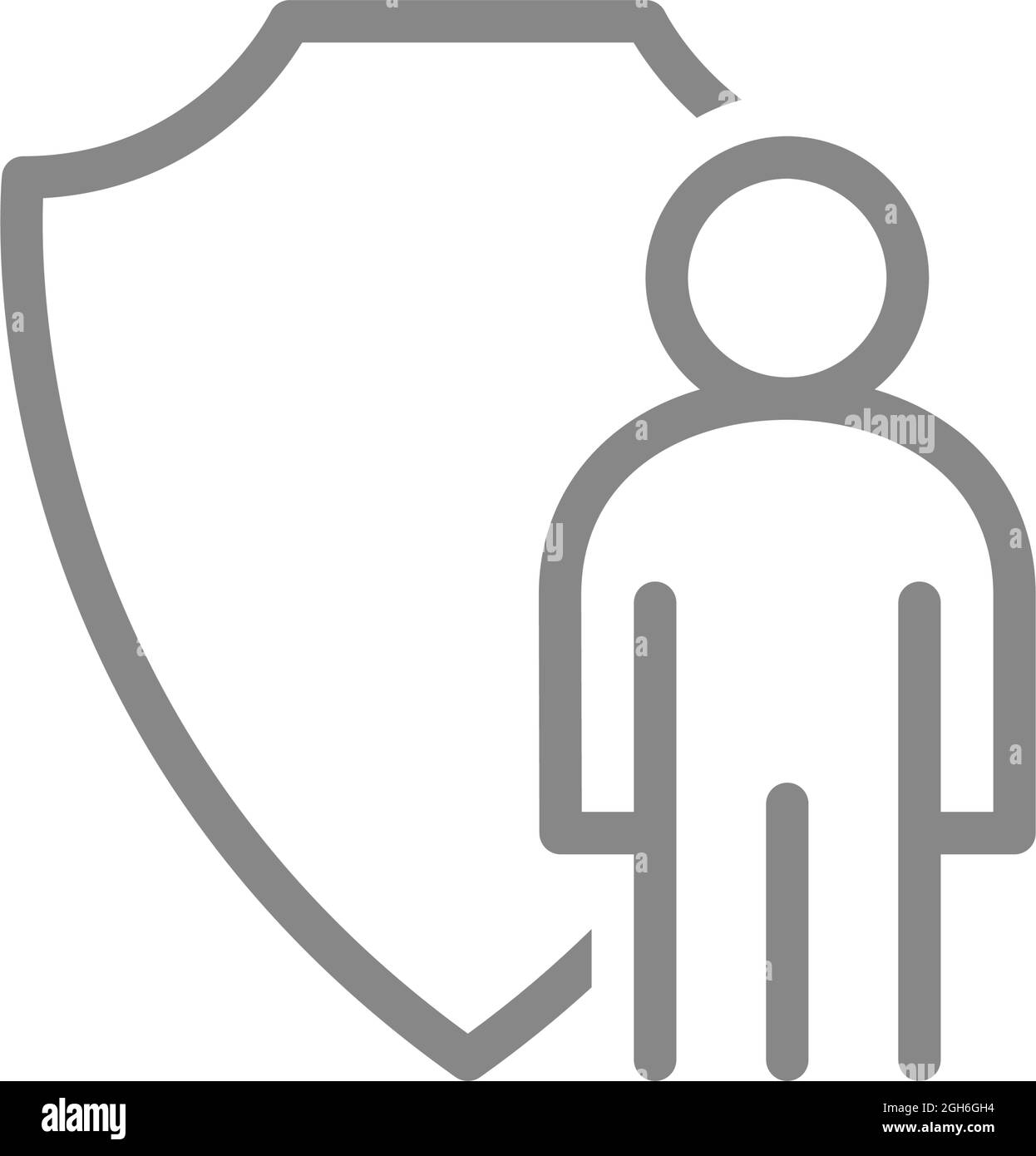 Protective shield and human line icon. Personal safety, bodyguard ...