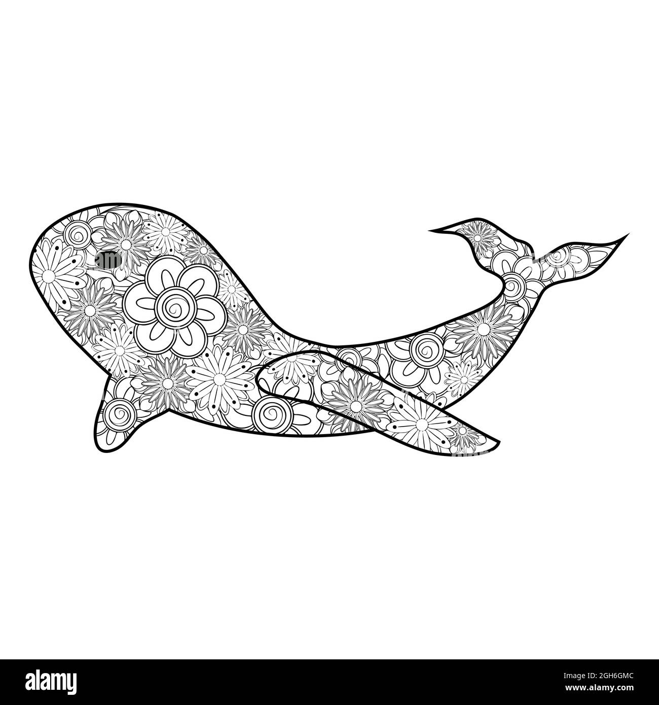 Hand drawn zentangle whale illustration. Decorative abstract doodle ...