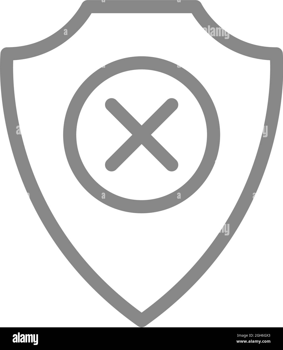 Protective shield with cross mark line icon. Protection, security sign ...