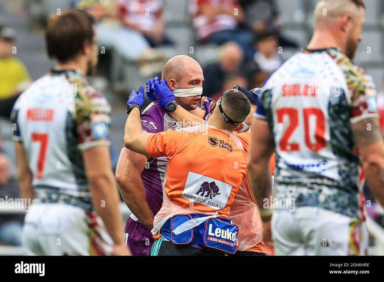 George King (16) of Hull KR has his nose taped after a knock Stock ...