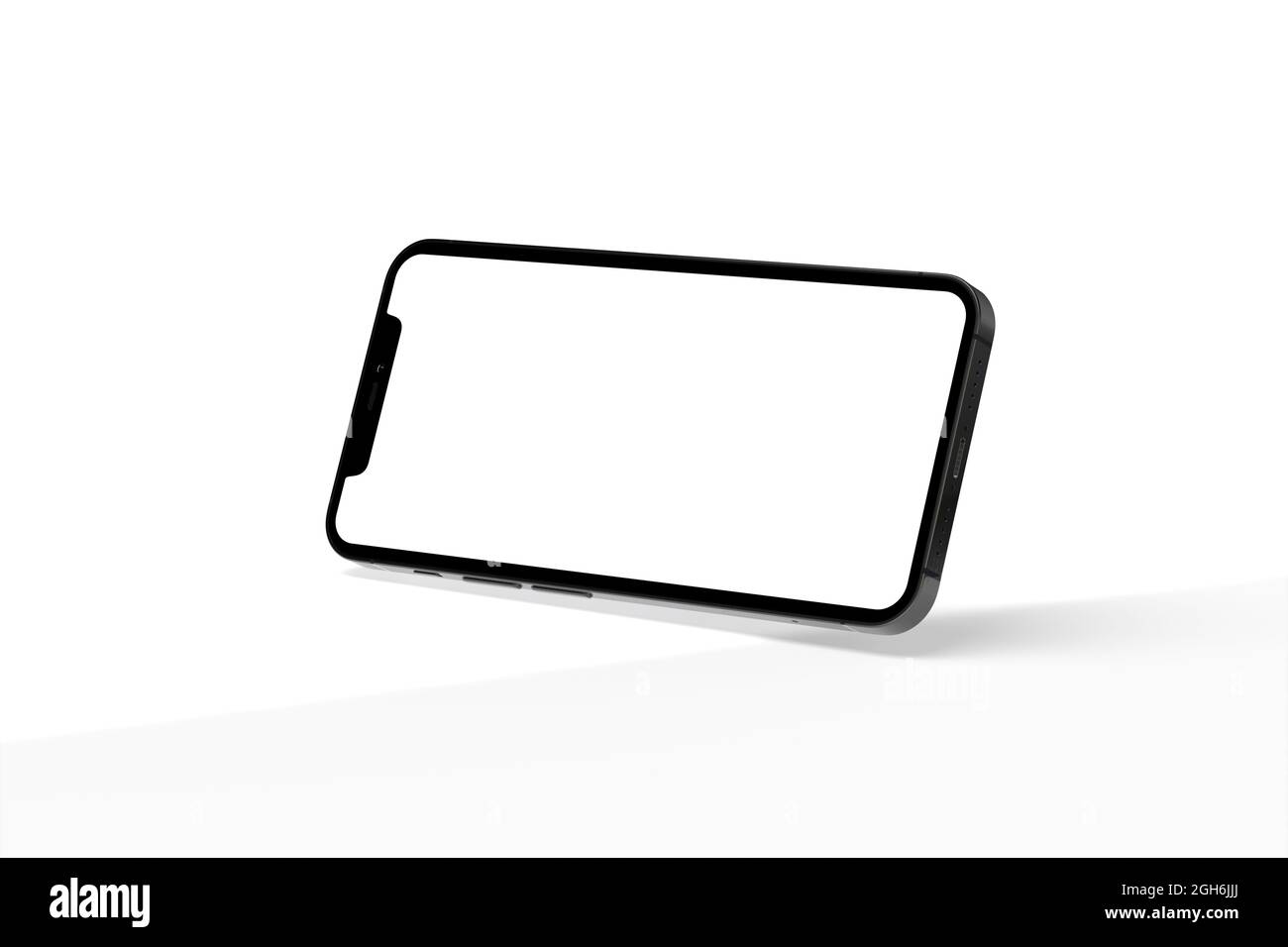 A smartphone with a blank white screen isolated on a white background ...