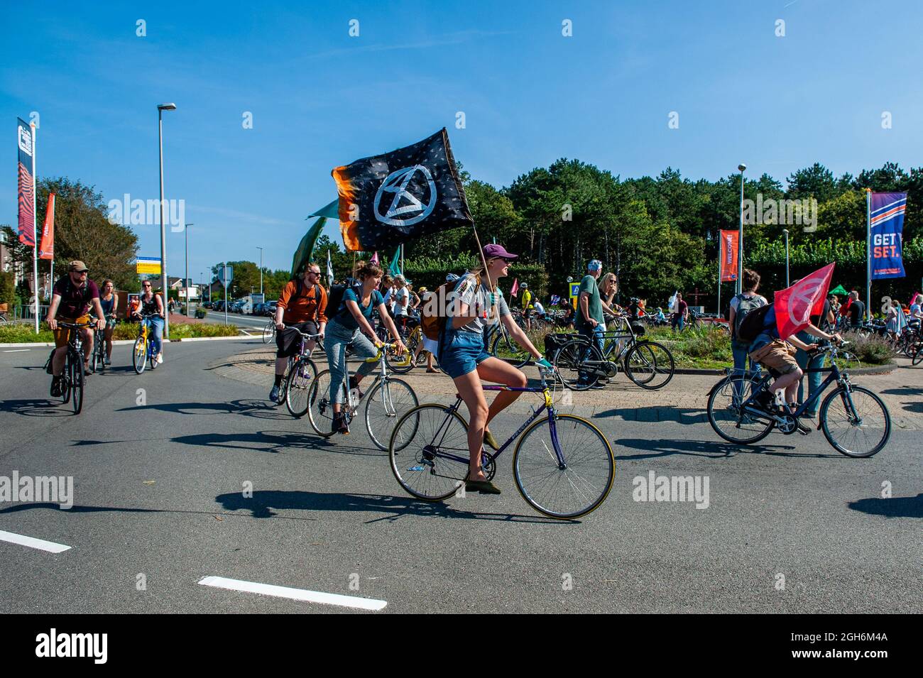 Amsterdam, Netherlands. 05th Sep, 2021. An activist is seen riding a ...