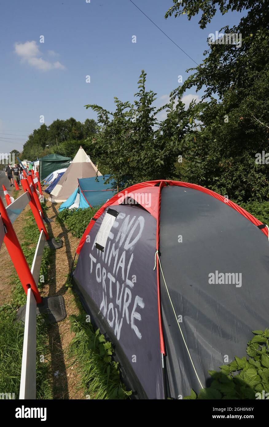 A tent painted with a slogan at the roadside of Camp Beagle. 67 days on ...