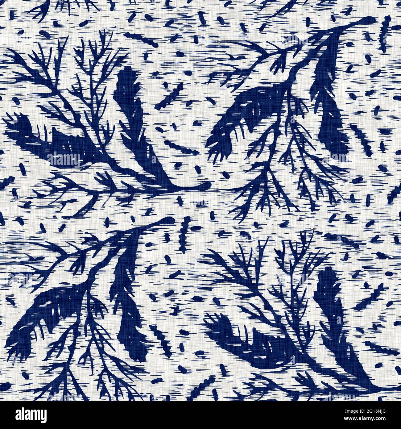 Indigo dyed fabric leaf pattern texture. Seamless textile fashion cloth dye resist all over ...