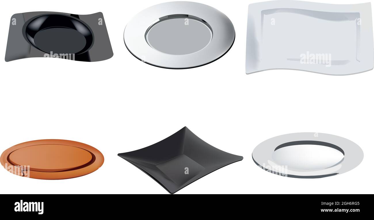 An illustration of plates and trays with different shapes isolated on a ...