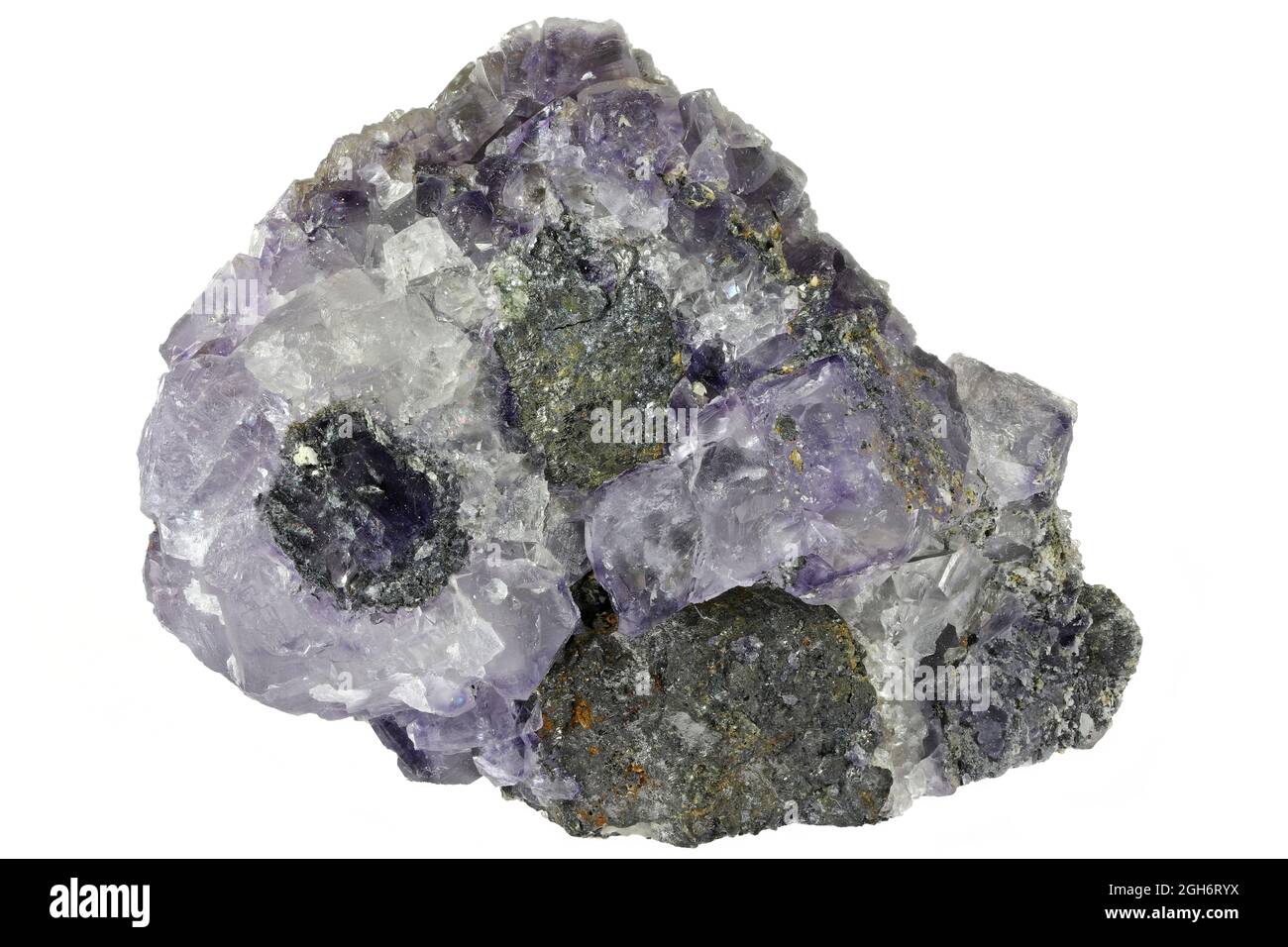 fluorite from La Viesca Mine, Siero, Spain isolated on white background ...