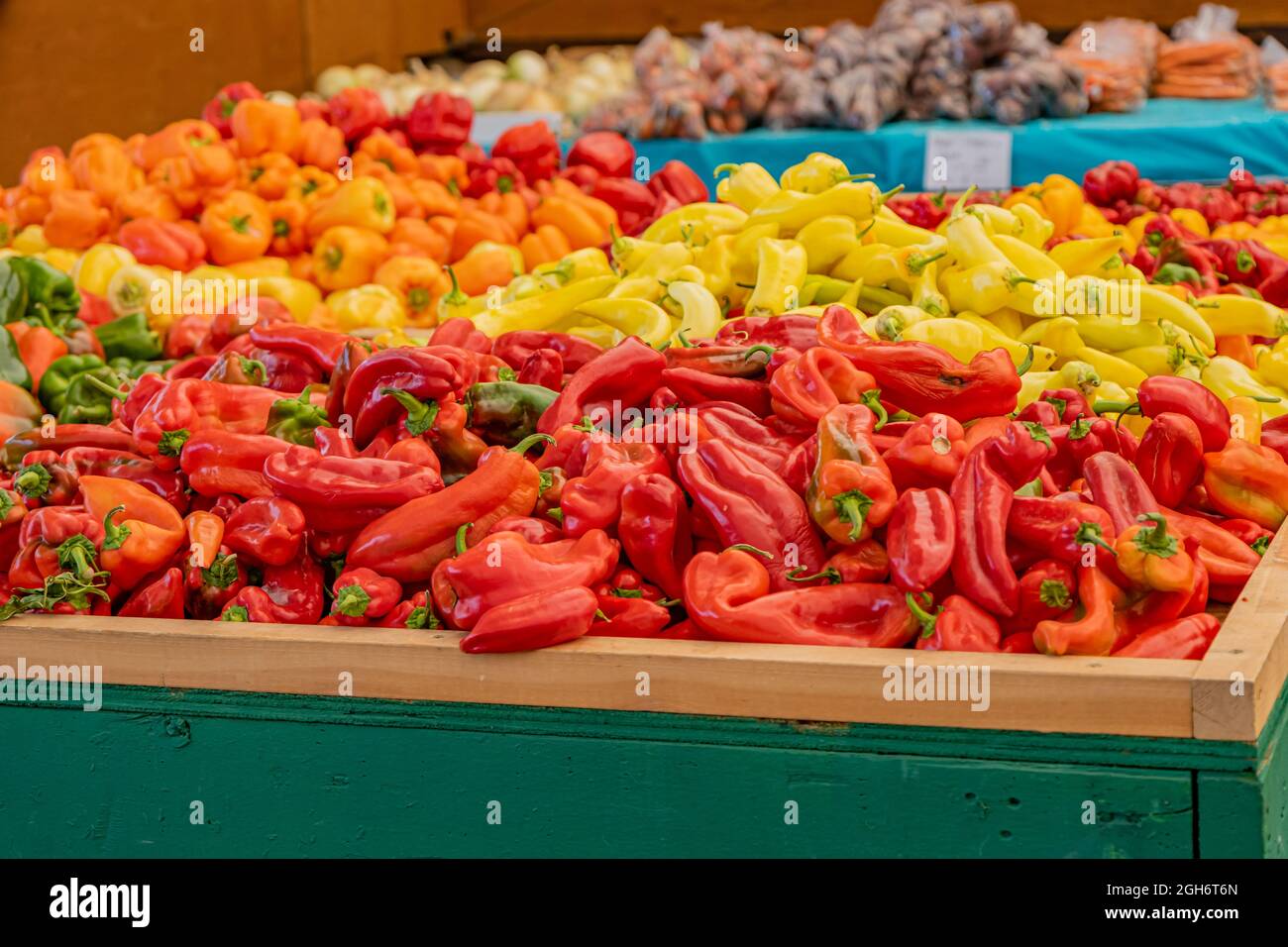 fresh organic Bell Peppers on display at a farmers market Stock Photo ...