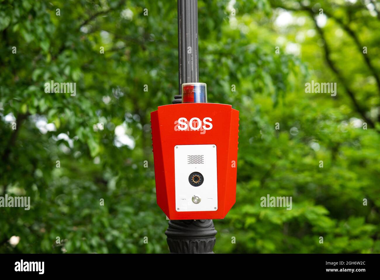 SOS, police, emergency button in the public park Stock Photo - Alamy