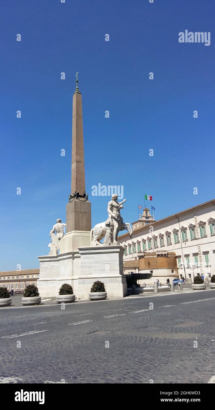 View of the obelisk in the square of the Quirinale Palace Rome Italy ...