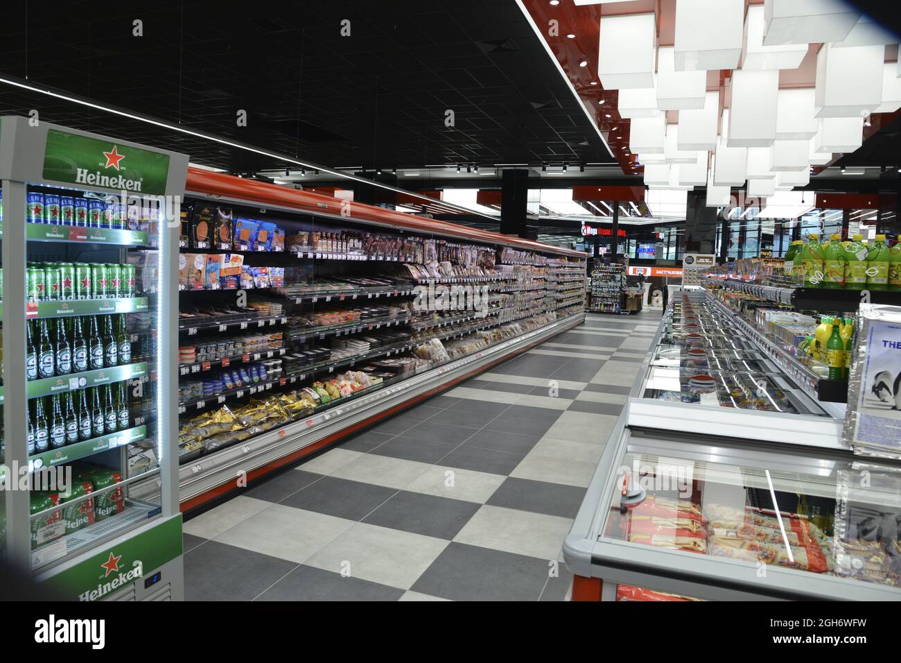 Sofia, Bulgaria - Aug 25 2021: At Fantastiko supermarket. Overview ...