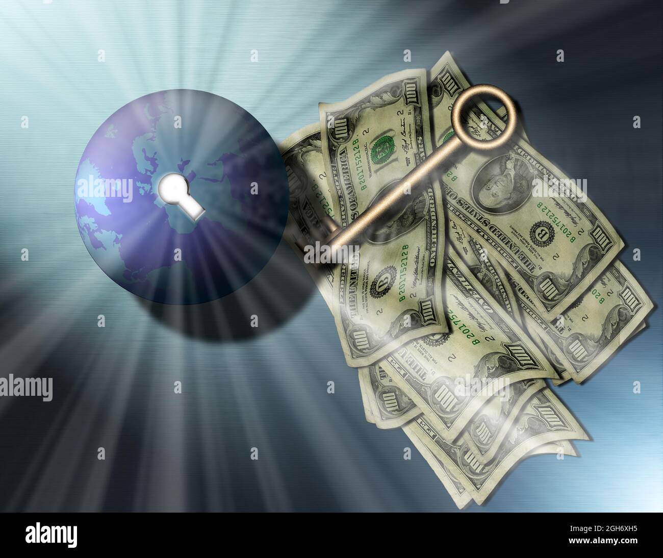 Money is the key to the world. 3D rendering Stock Photo - Alamy