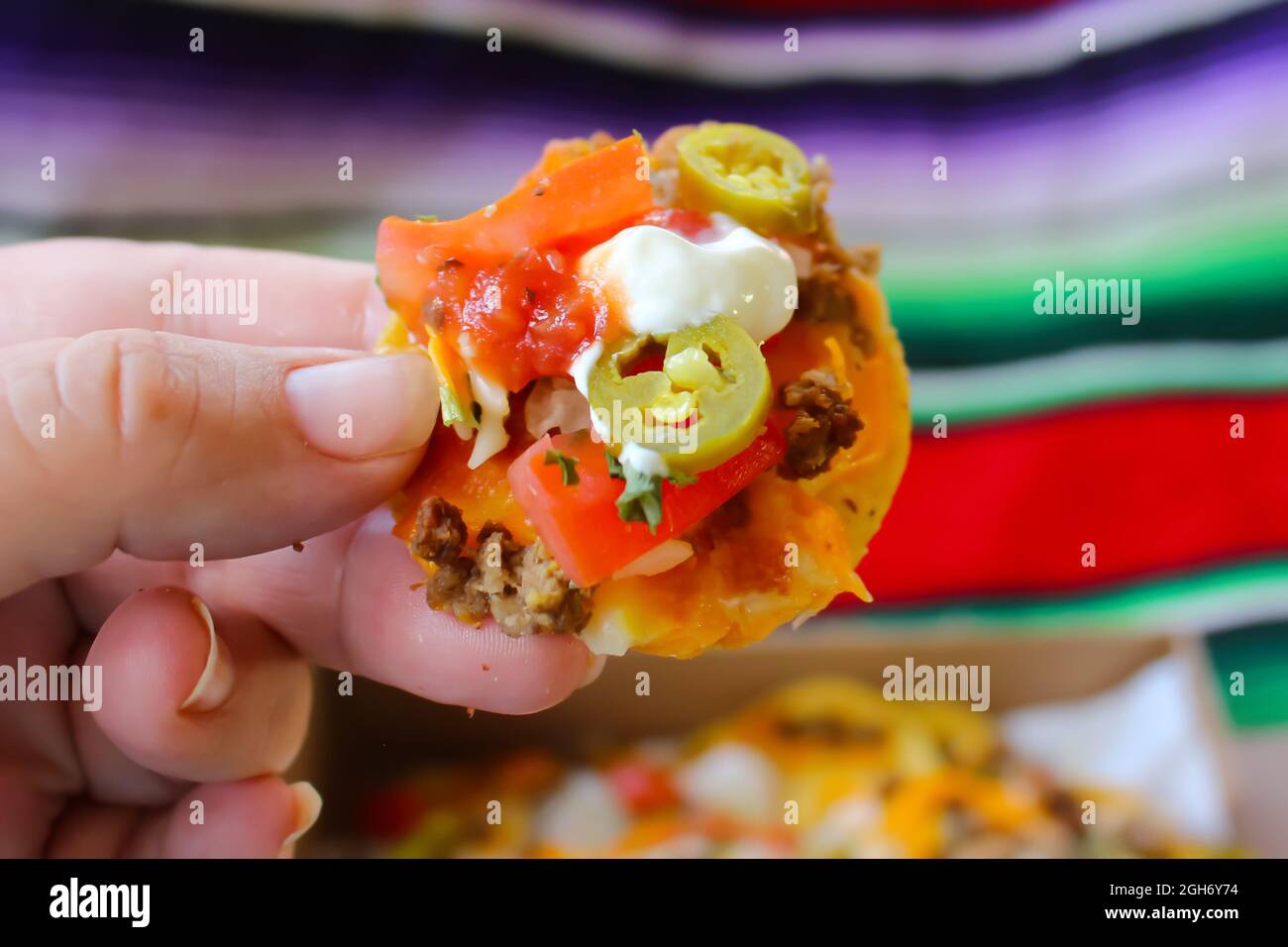 Delicious take out nachos with salsa dip Stock Photo - Alamy