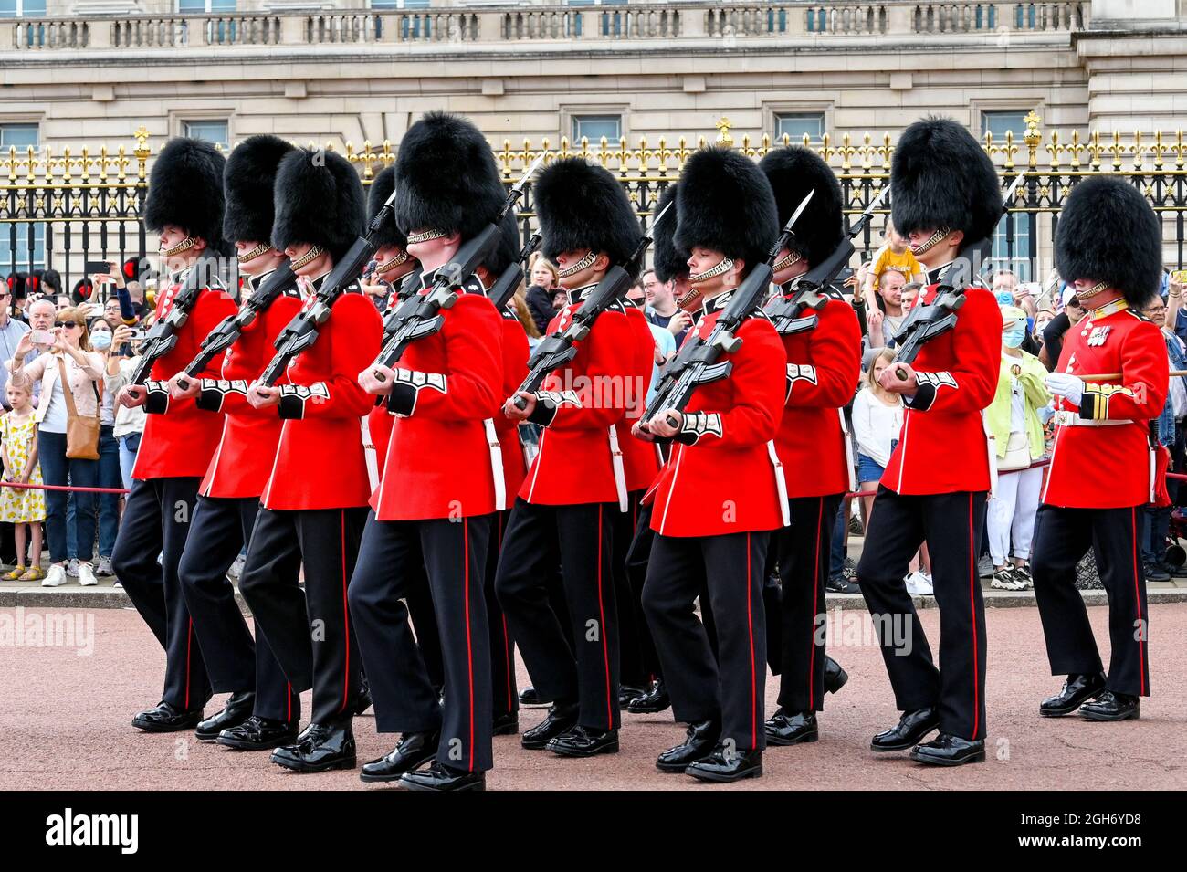 London, England - August 2021: Troops of the Welsh Guards in ceremonial ...
