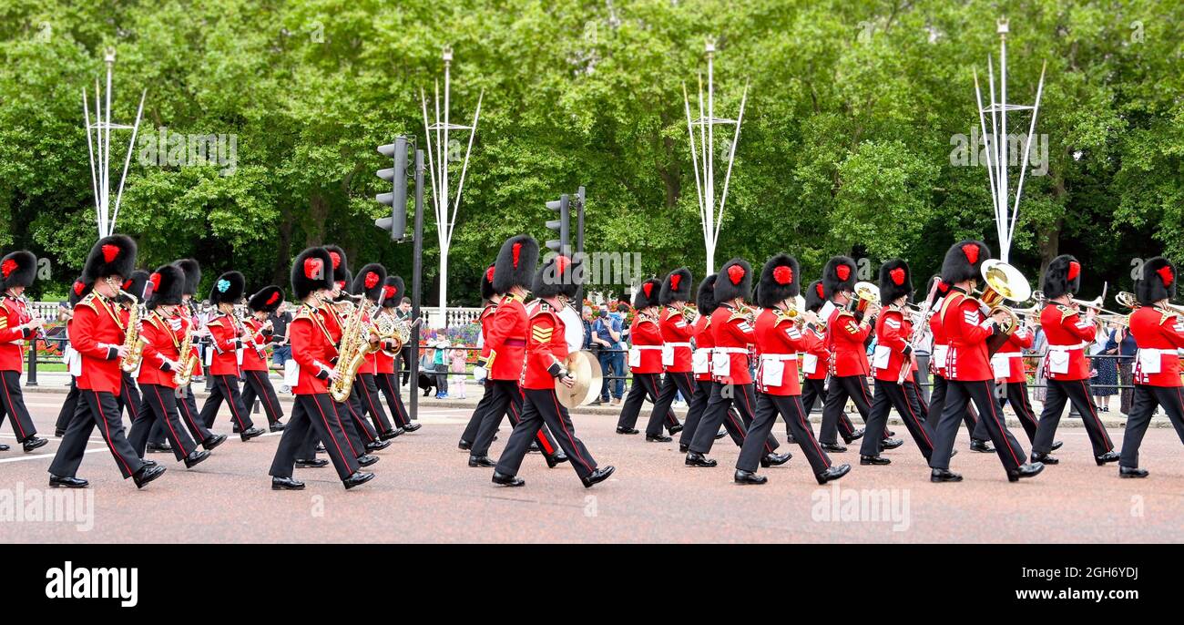 London, England - August 2021: Panoramic view of a regimental band in ...