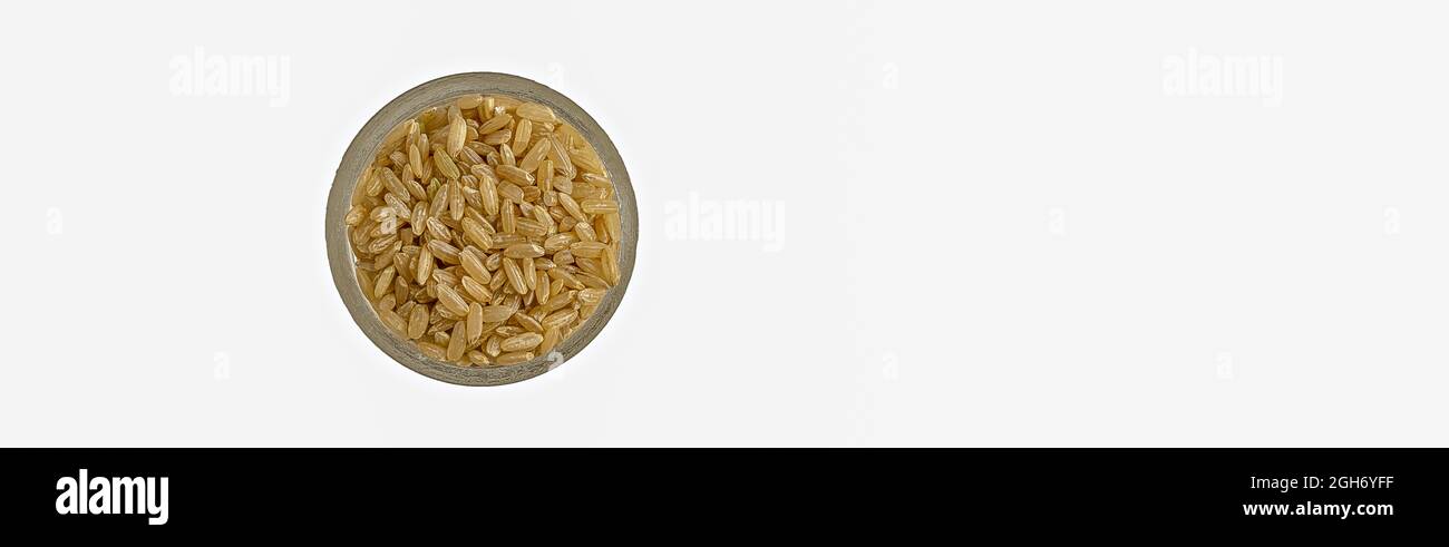 brown rice isolated. uncooked brown rice banner on white background ...