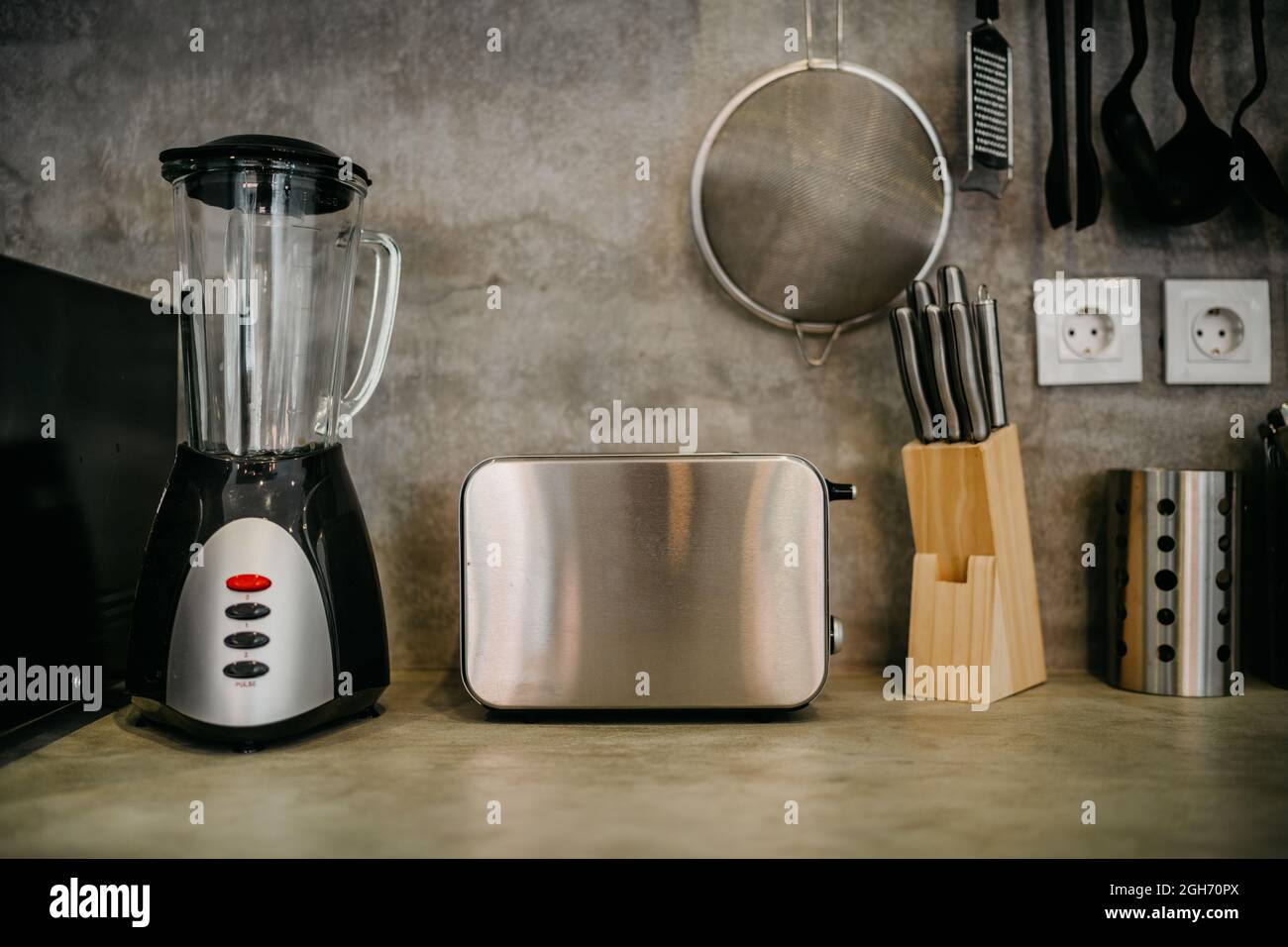 Modern luxury black and white kitchen in high tech style Stock Photo ...