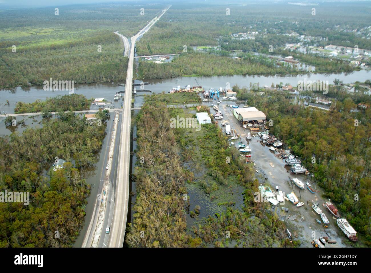Aerial view of the aftermath caused by Category 4 Hurricane Ida along ...