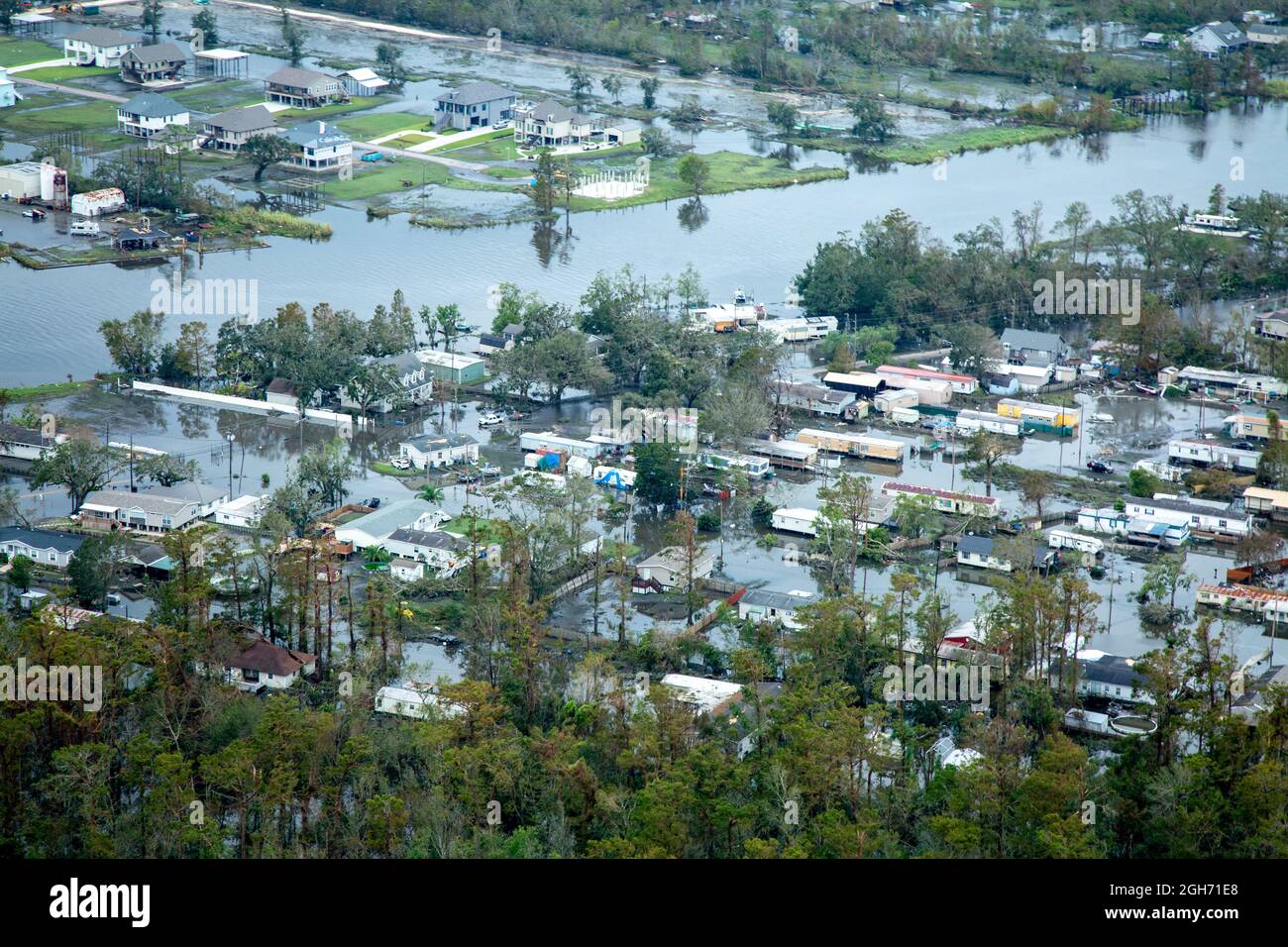 Aerial view of the aftermath caused by Category 4 Hurricane Ida along ...