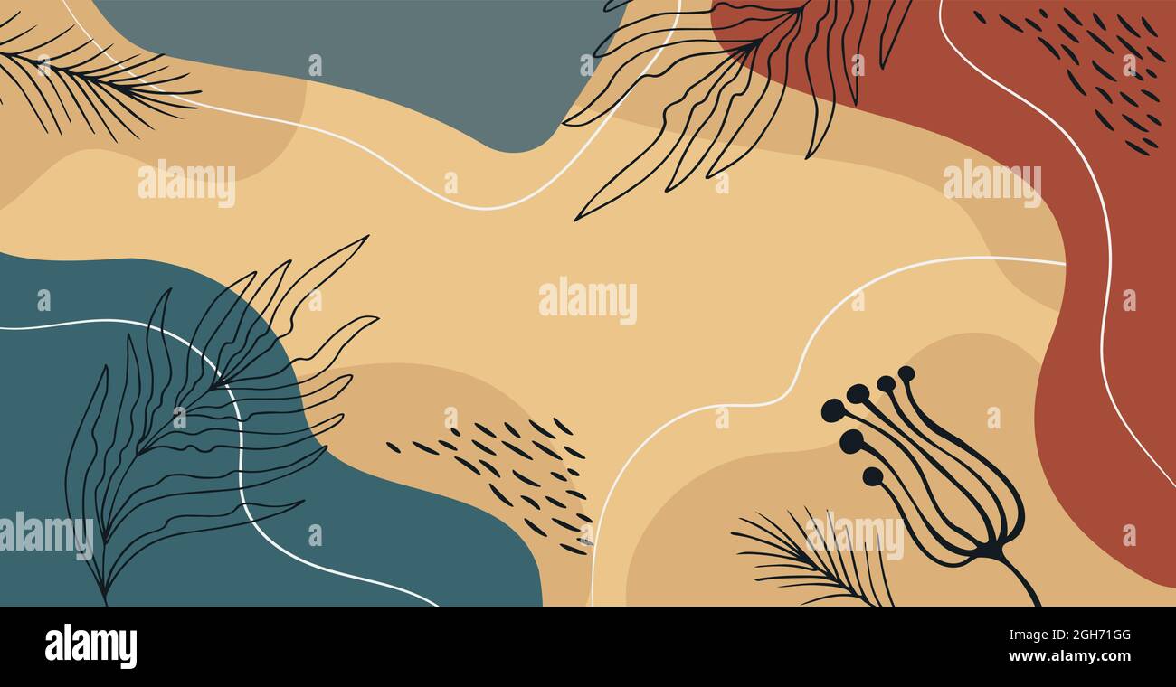 Abstract trendy rectangular background with floral and geometric ...