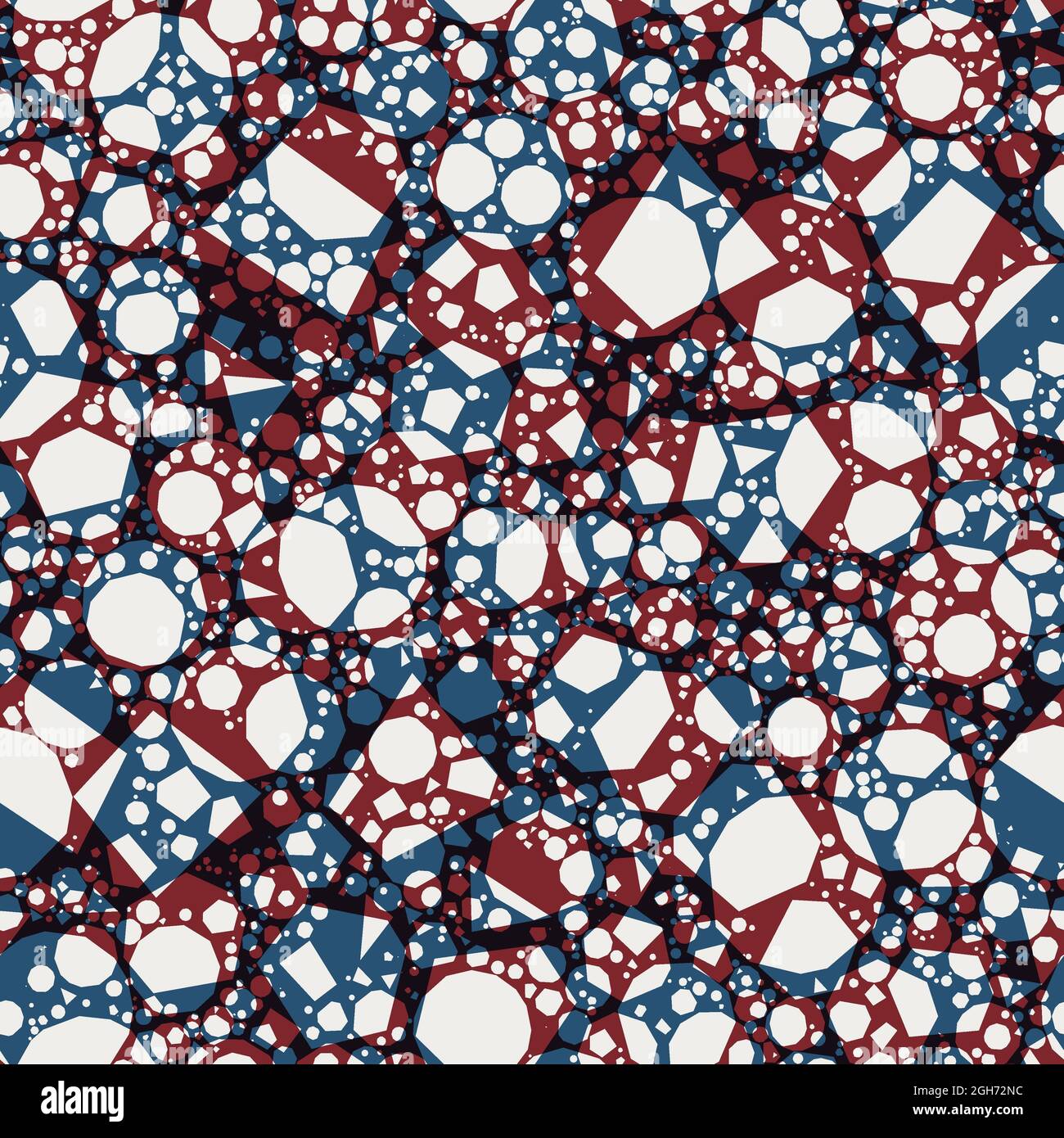 Seamless red and blue overlay circles and shapes pattern for surface ...