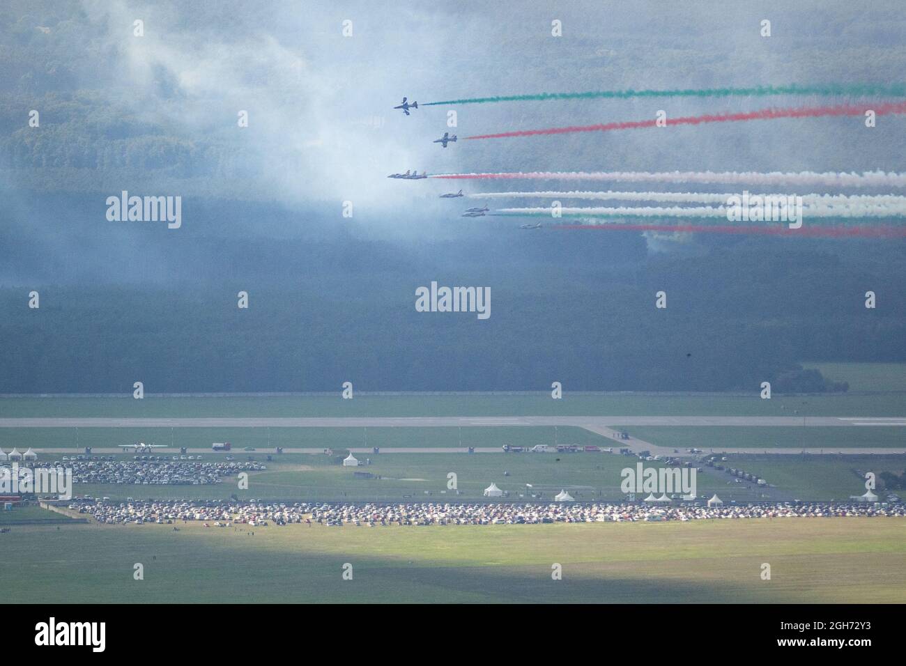 KUCHYNA, SLOVAKIA - SEPTEMBER 5, 2021: Flight of Italian aerobatic team ...