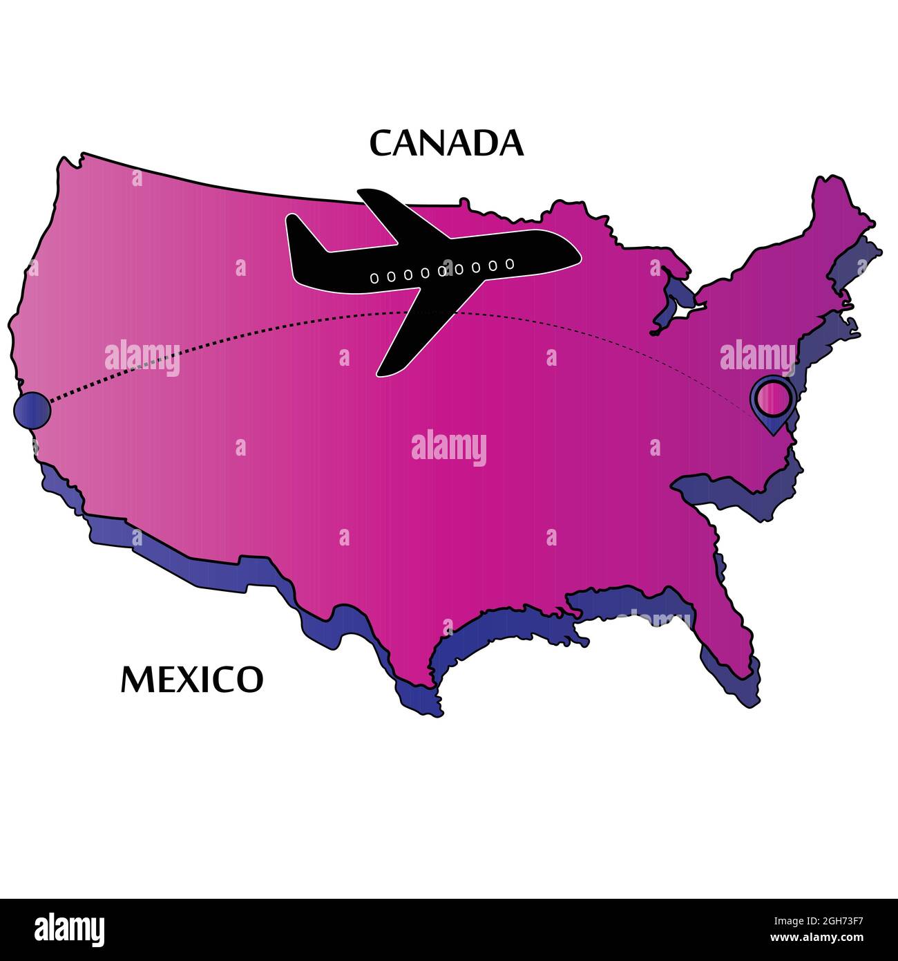 Airplane flying up with America map 3D. Vector illustration...with ...