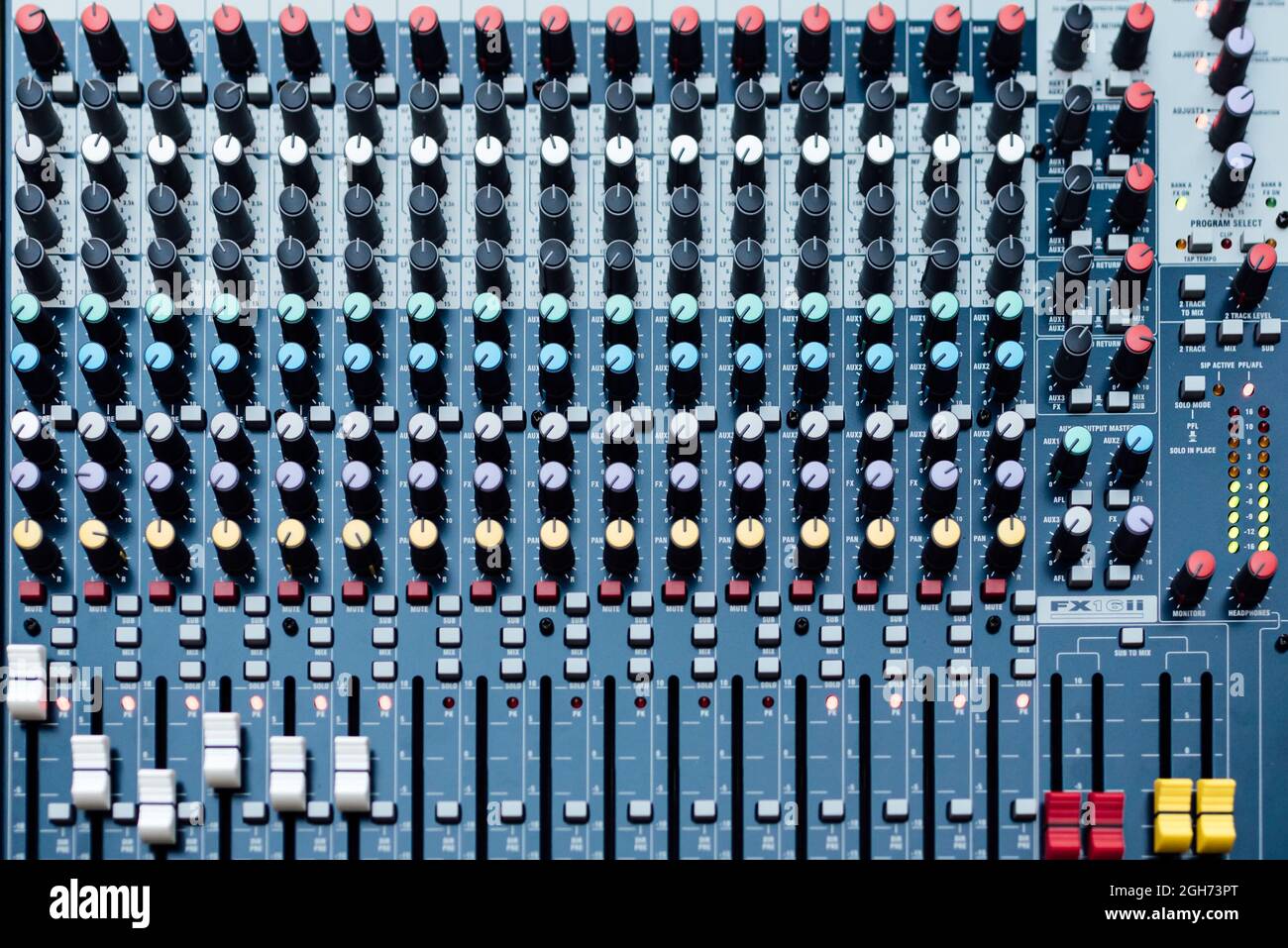 Top view of a sound and light control mixer board Stock Photo - Alamy
