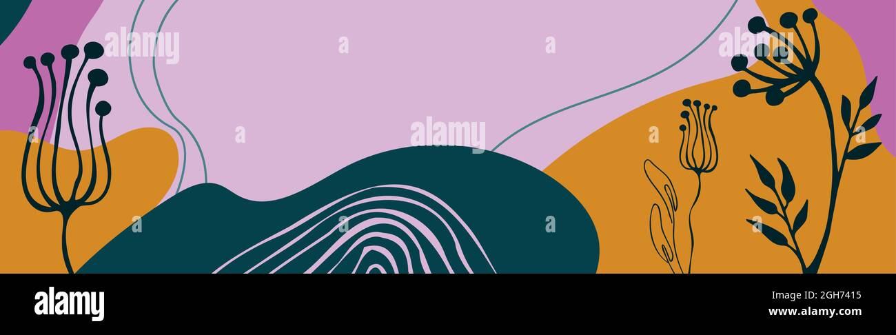 Abstract trendy panoramic background with floral and geometric elements ...