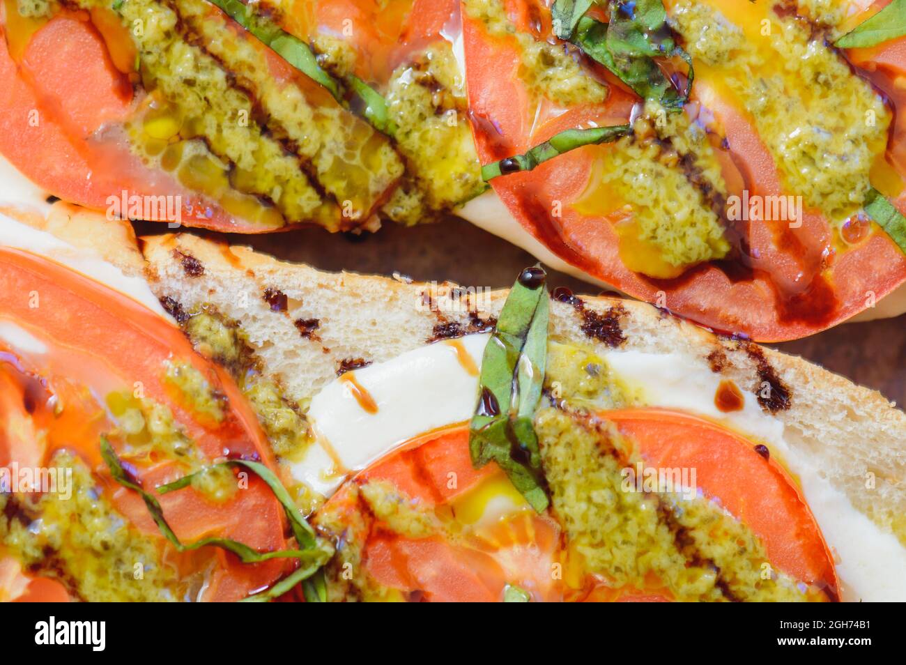 Caprese salad sandwich, bread with mozzarella, tomato and basil with ...