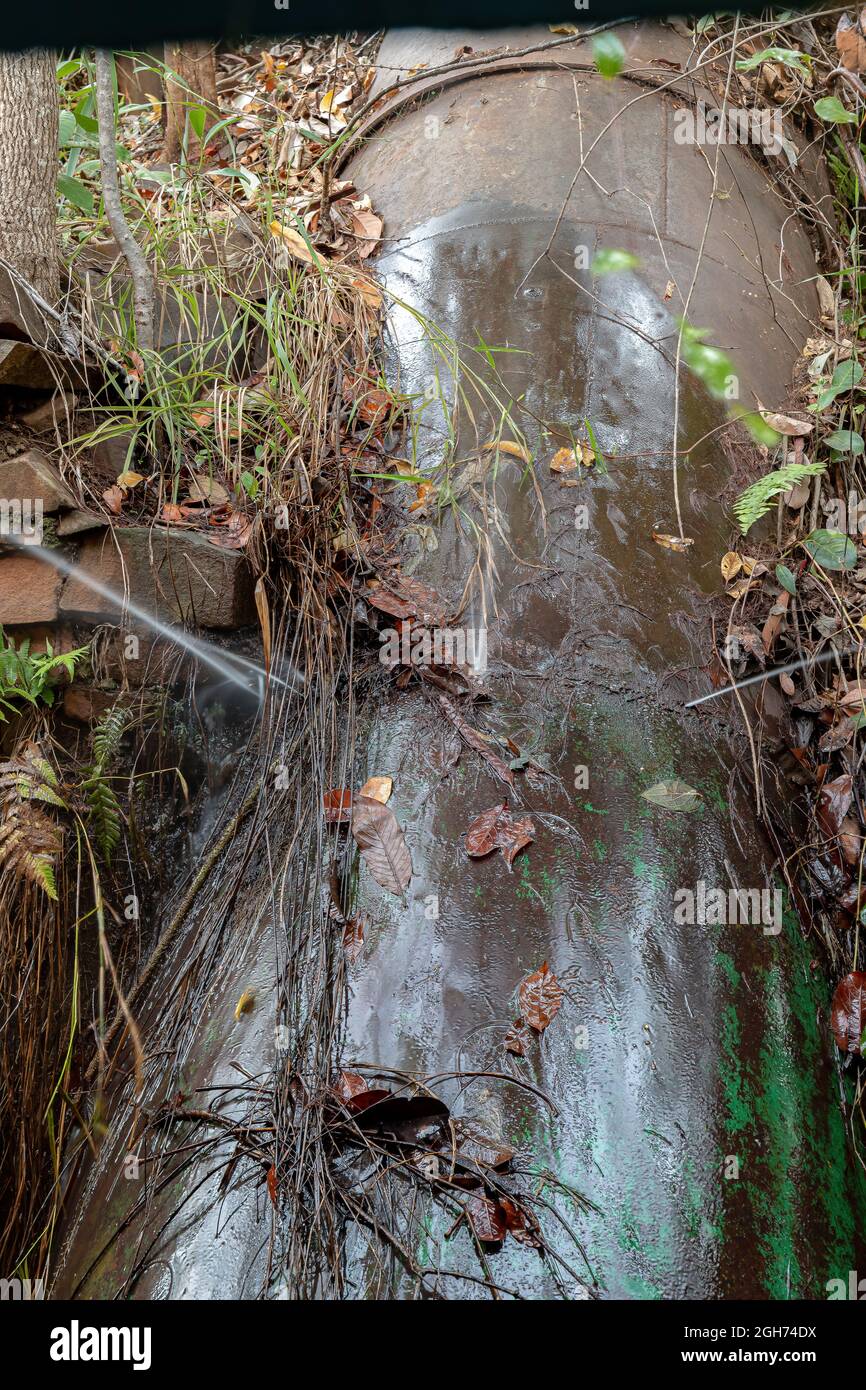 water leakage from damaged weld points in a pipe of a small ...