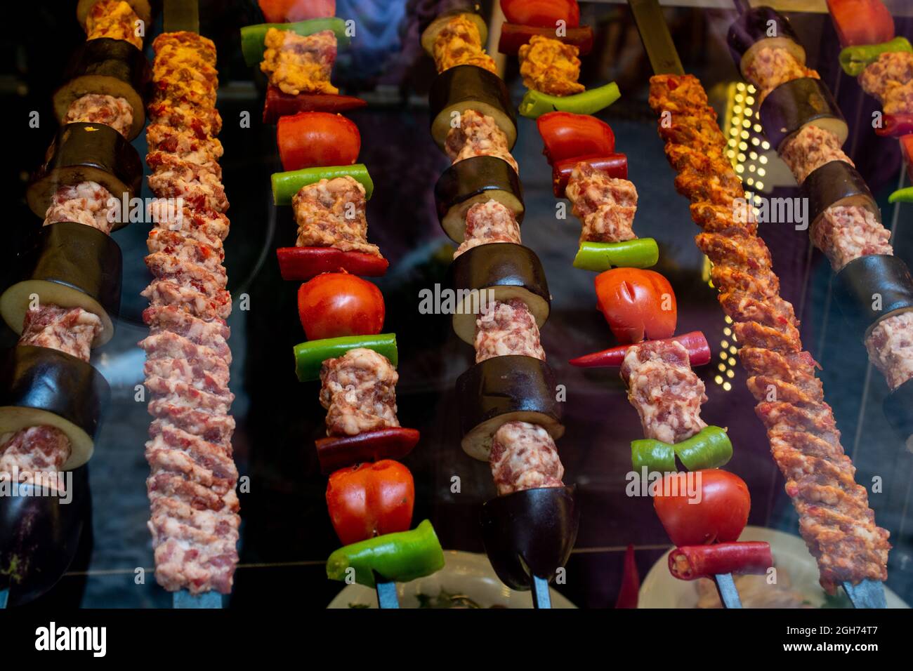 The meat and vegetable barbeque sticks on grill Stock Photo - Alamy