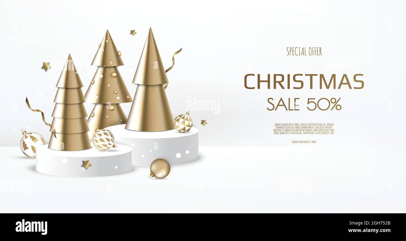 Christmas and New Year background. Conical Gold Christmas Trees. Winter ...