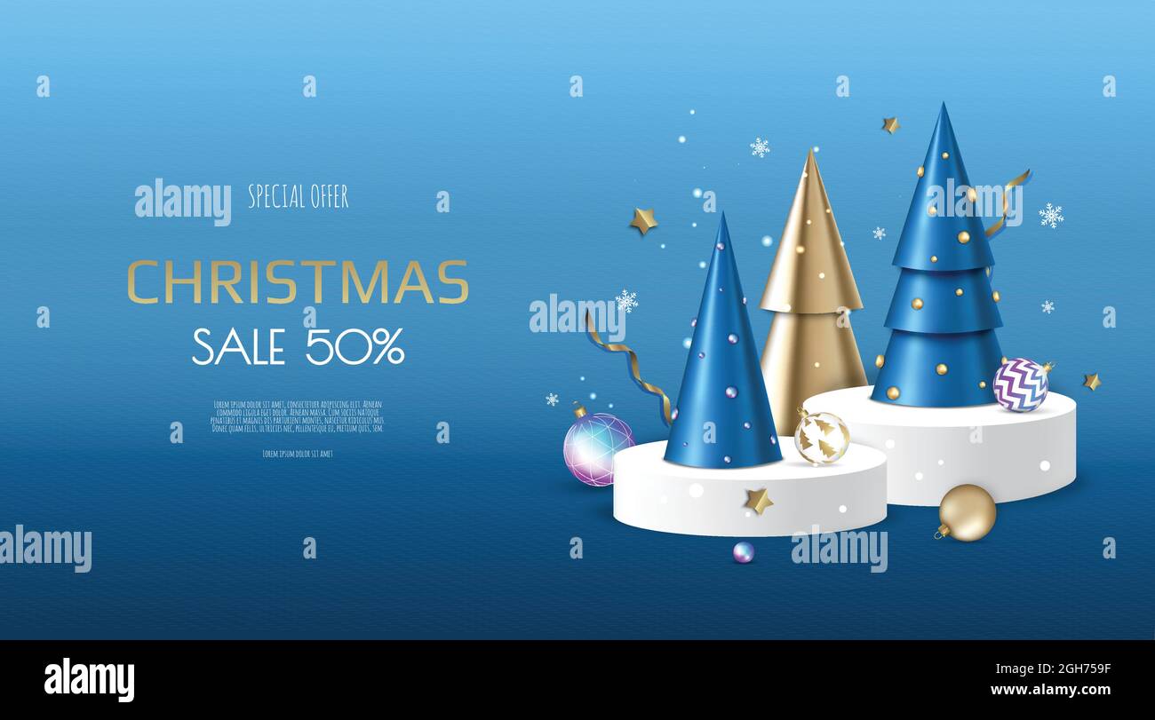 Christmas and New Year background. Conical Gold Christmas Trees. Winter ...