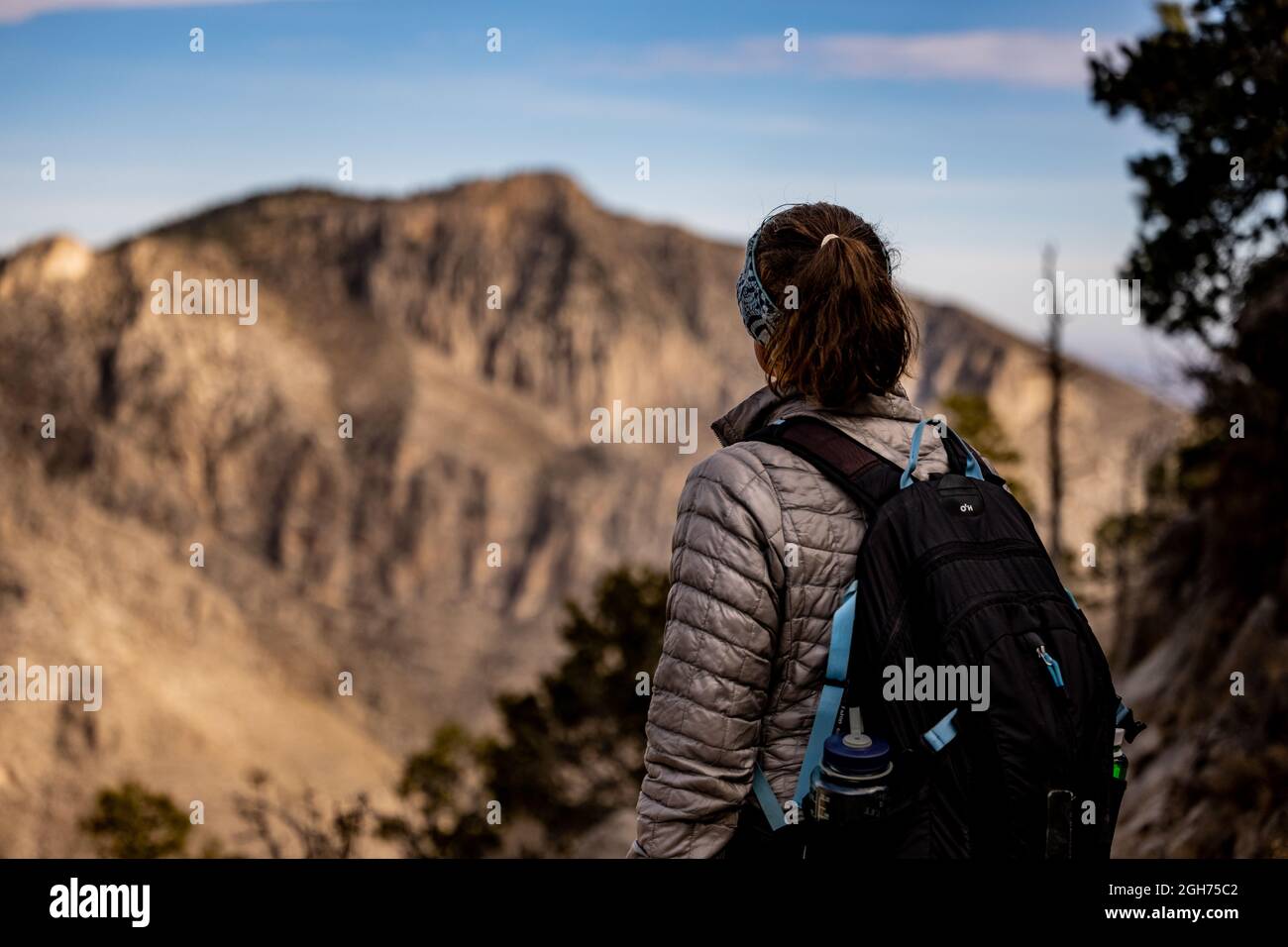 Hiker Looking Across to Hunter Peak in Guadalupe Mountains National ...