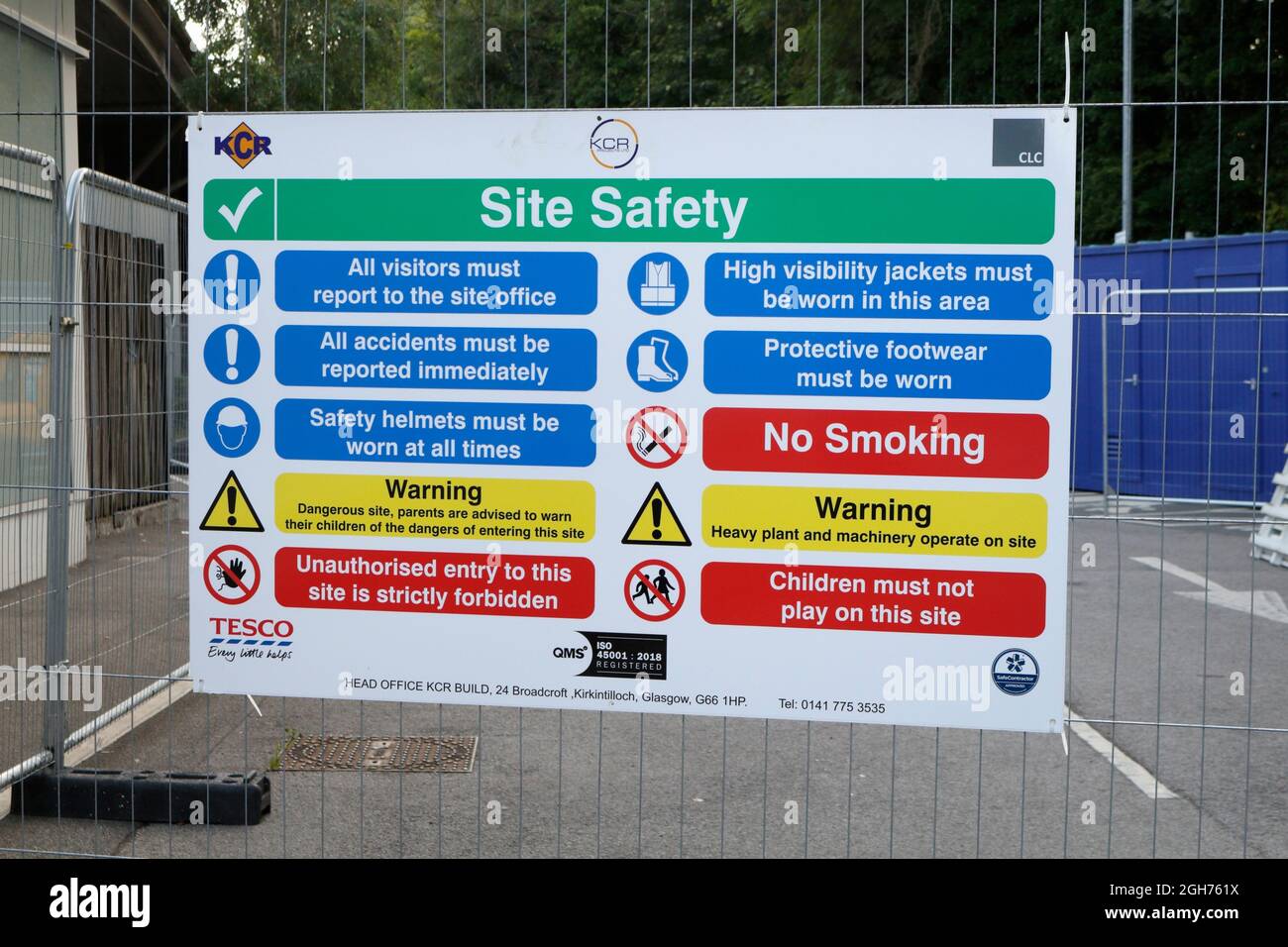 Tesco site construction safety sign, UK requirements Stock Photo - Alamy