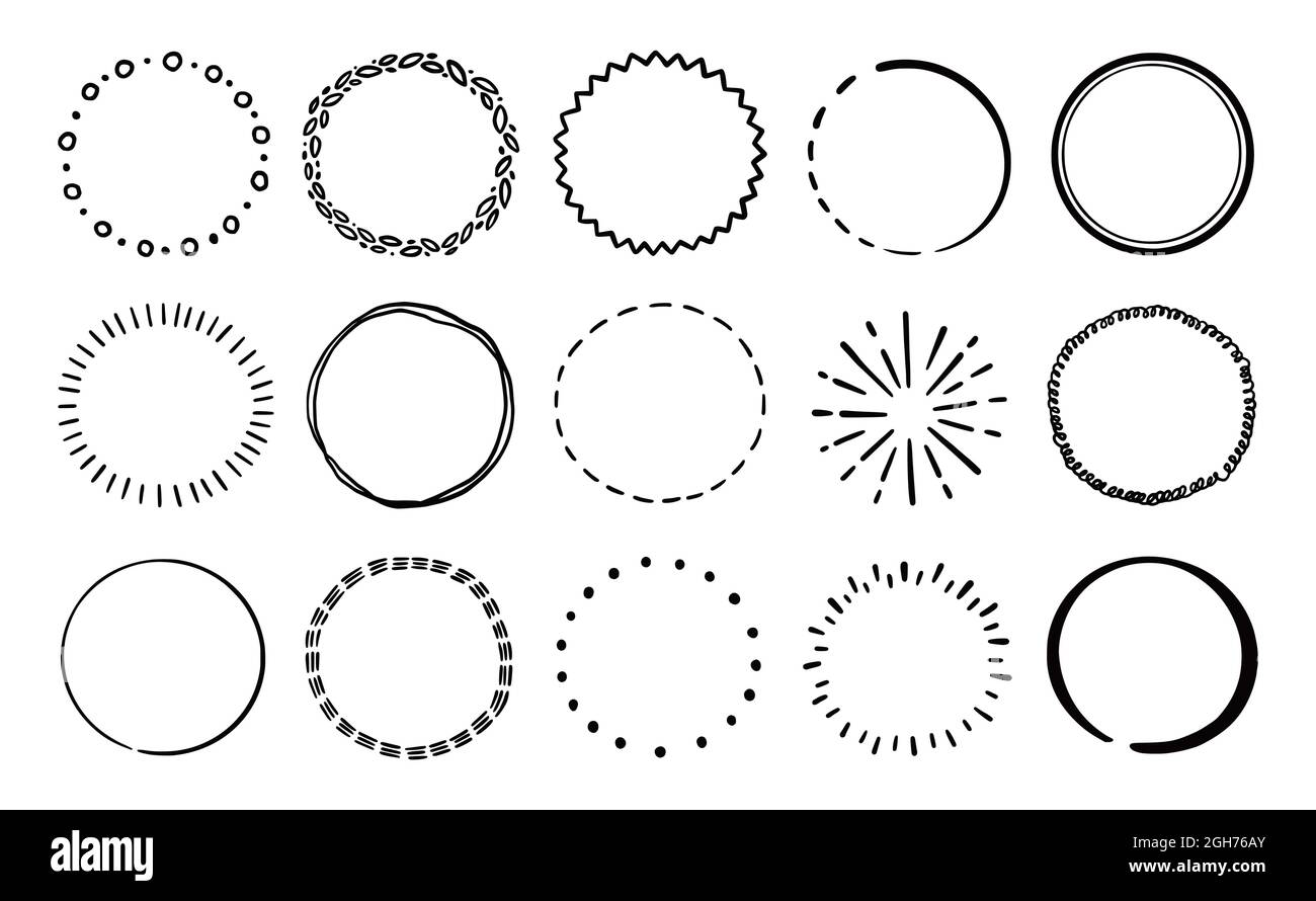 Hand drawn circle line badge set. Rustic, grunge style circle badge for ...