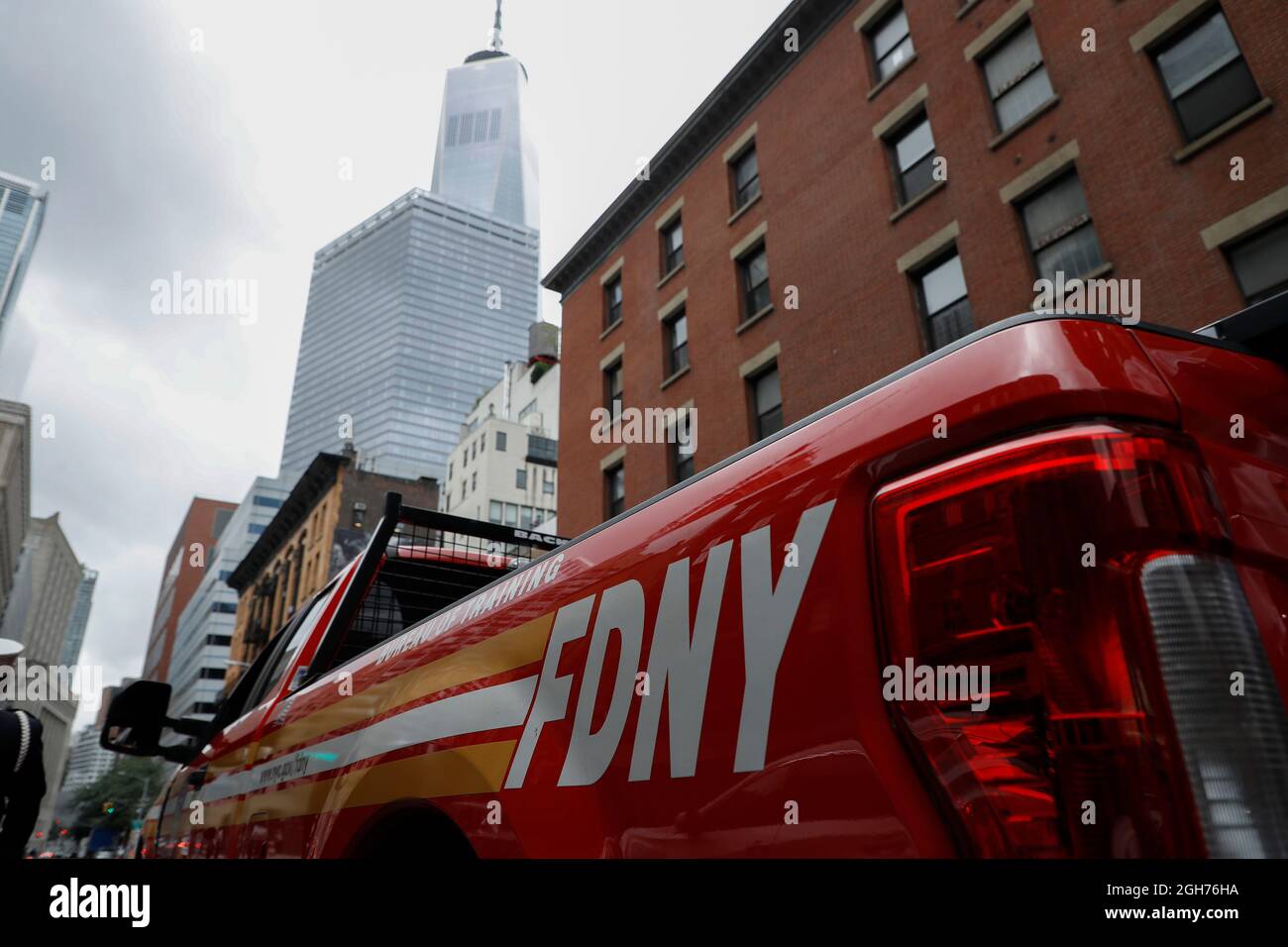 New York, United States. 05th Sep, 2021. A NYFD fire truck drives past ...