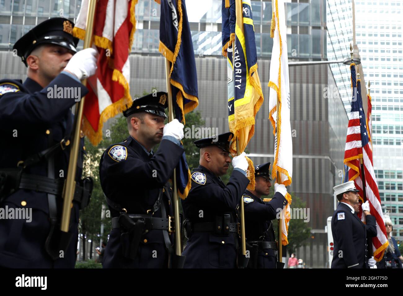 New York, United States. 05th Sep, 2021. Color guards carry flags ...